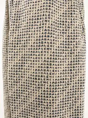 Balenciaga Monogram Silk Wide Leg Trousers - Beige