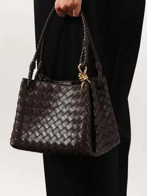 Bottega Veneta Parachute Leather Shoulder Bag With Intrecciato Pattern And Knot Detail - Brown