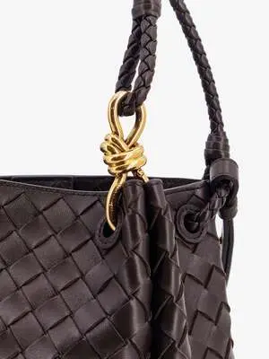 Bottega Veneta Parachute Leather Shoulder Bag With Intrecciato Pattern And Knot Detail - Brown