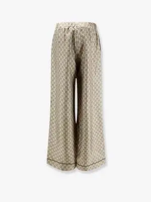 Gucci Silk Monogram Wide Leg Trousers