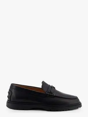 TOD'S Leather Loafers With Metal Logo - Black