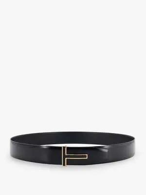 TOM FORD Leather Belt With Metal Logo Buckle - Black
