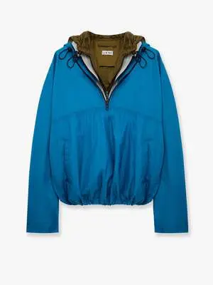 Loewe Anorak Technical Fabric Windbreaker With Embroidered Anagram Logo - Blue