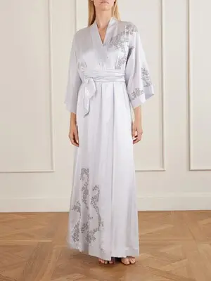 Carine Gilson Lace-appliqué Silk-satin Robe