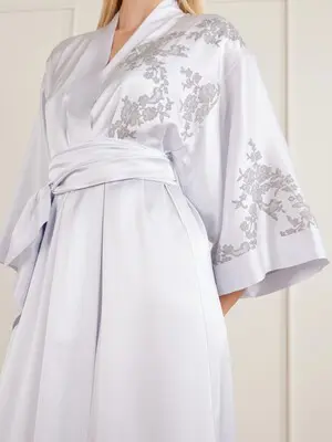 Carine Gilson Lace-appliqué Silk-satin Robe
