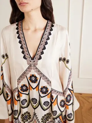 La DoubleJ Twin Flame Floral-print Silk Maxi Dress