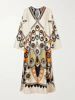 La DoubleJ Twin Flame Floral-print Silk Maxi Dress - Multi