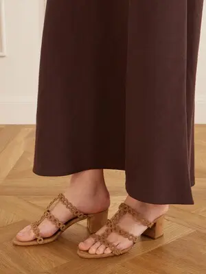 AQUAZZURA Infinity Chain Suede Mules - Brown
