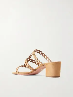 AQUAZZURA Infinity Chain Suede Mules - Brown