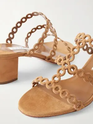 AQUAZZURA Infinity Chain Suede Mules - Brown