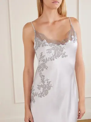 Carine Gilson Lace-embroidered Silk Midi Slip Dress