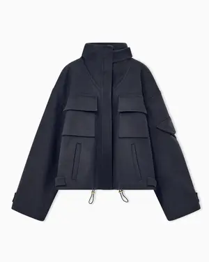 Giorgio Armani Caban Coat Double Cashmere Blouson With Stand-up Collar - Grey