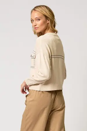 Central Park West Contrast Topstitch Boxy Sweater - Oat