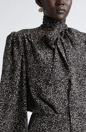 Valentino Garavani Starry Long Sleeve Silk Minidress