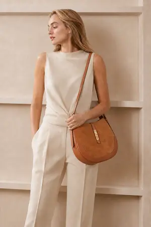 MI BOLSA LONDON Cotswolds Genuine Suede Leather Shoulder Bag