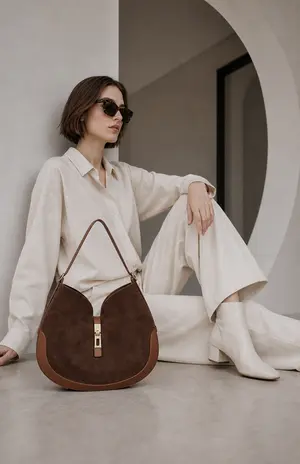 MI BOLSA LONDON Cotswolds Genuine Suede Leather Shoulder Bag