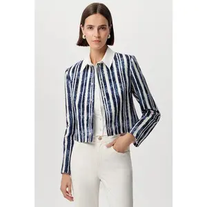 EXQUISE Achille Crew Neck Padded Shoulder Cropped Jacket