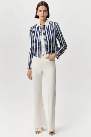 EXQUISE Achille Crew Neck Padded Shoulder Cropped Jacket