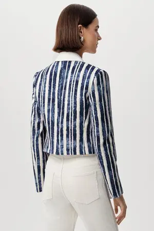 EXQUISE Achille Crew Neck Padded Shoulder Cropped Jacket