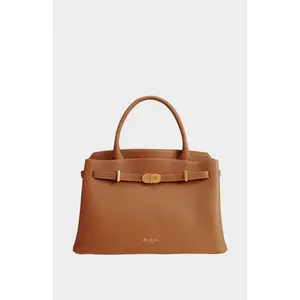 MI BOLSA LONDON Kensington Genuine Pebble Leather Top Handle Bag - Biscuit
