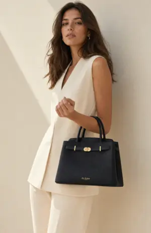 MI BOLSA LONDON Kensington Genuine Pebble Leather Top Handle Bag - Black