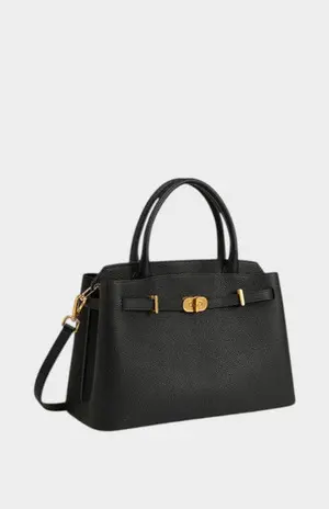 MI BOLSA LONDON Kensington Genuine Pebble Leather Top Handle Bag - Black