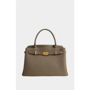 MI BOLSA LONDON Kensington Genuine Pebble Leather Top Handle Bag - Grey