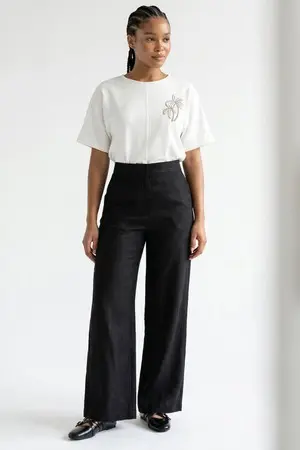 EXQUISE Azaleaora High Waist Wide Leg Linen Trousers