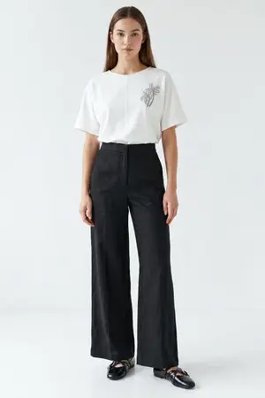 EXQUISE Azaleaora High Waist Wide Leg Linen Trousers