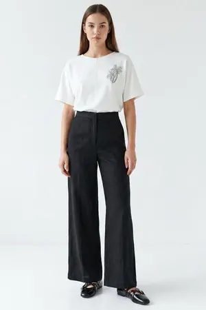EXQUISE Azaleaora High Waist Wide Leg Linen Trousers