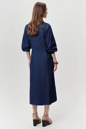 EXQUISE Arnaude Side Tie Long Sleeve Midi Dress