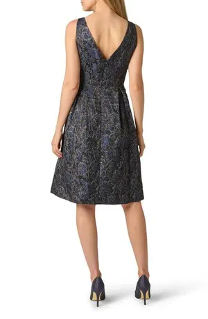 Adrianna Papell Sleeveless Floral Jacquard Tie Front Dress