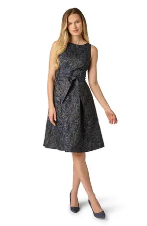 Adrianna Papell Sleeveless Floral Jacquard Tie Front Dress