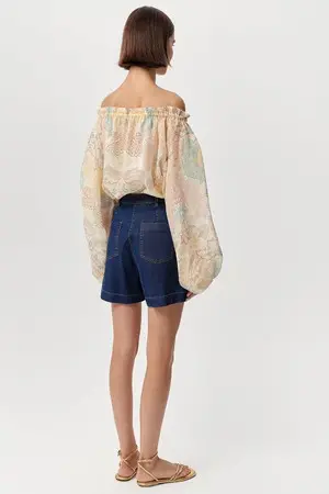 EXQUISE Denim Zip Front Pocketed Shorts - Indigo