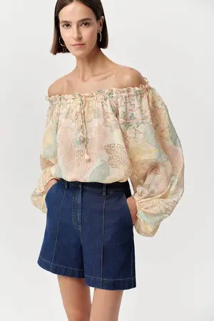 EXQUISE Denim Zip Front Pocketed Shorts - Indigo