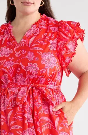 SUGARLIPS Aria Floral Print V-neck Ruffled Mini Dress