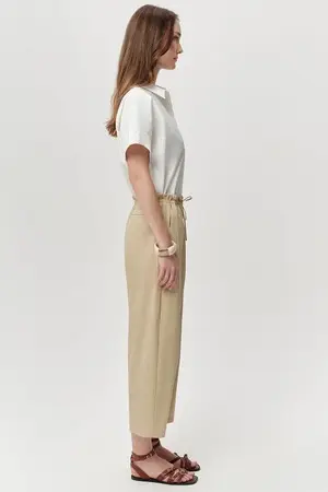 EXQUISE Drawstring Waist Woven Tapered Pants