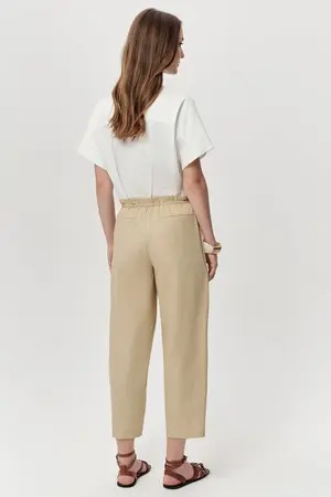 EXQUISE Drawstring Waist Woven Tapered Pants