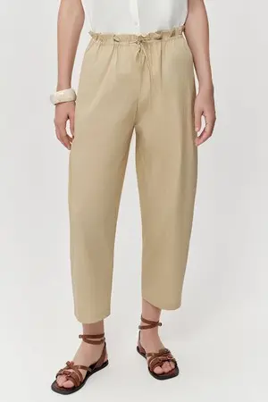 EXQUISE Drawstring Waist Woven Tapered Pants