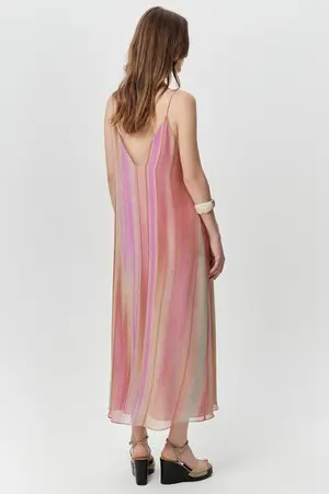 EXQUISE V-neck Spaghetti Strap Striped Midi Dress