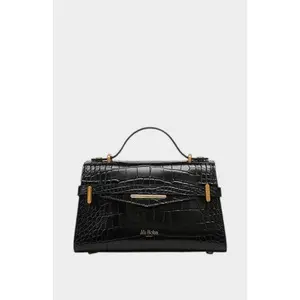 MI BOLSA LONDON Mi Croc Embossed Leather Top Handle - Black