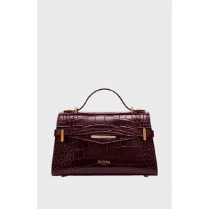 MI BOLSA LONDON Croc Embossed Leather Top Handle Bag - Burgundy