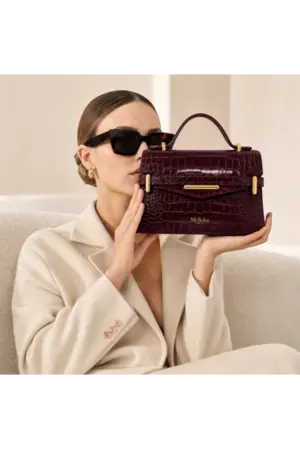 MI BOLSA LONDON Croc Embossed Leather Top Handle Bag - Burgundy