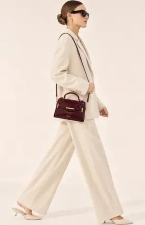 MI BOLSA LONDON Croc Embossed Leather Top Handle Bag - Burgundy
