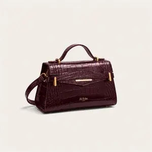 MI BOLSA LONDON Croc Embossed Leather Top Handle Bag - Burgundy