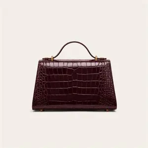 MI BOLSA LONDON Croc Embossed Leather Top Handle Bag - Burgundy