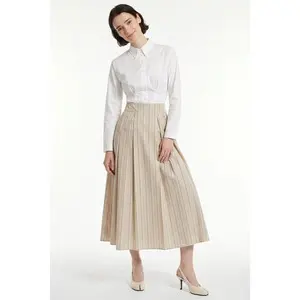 EXQUISE Gace Pleated Pocket Midi Skirt - Beige