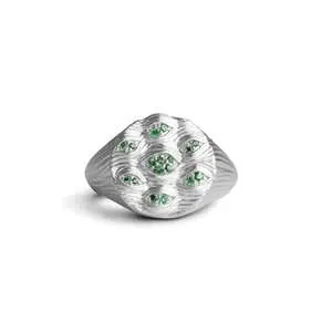 KASUN LONDON Silver / Green Eyes Of Many Signet Ring – Silver & Tsavorite Eyes - Silver/green