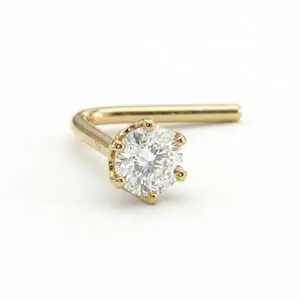 Zahav Jewelry 14k Solid Gold 24g 2mm Cz L Shape Nose Stud - White