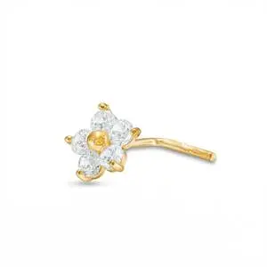 Zahav Jewelry 14k Solid 24g Flower Cz L-shape Nose Stud - Gold